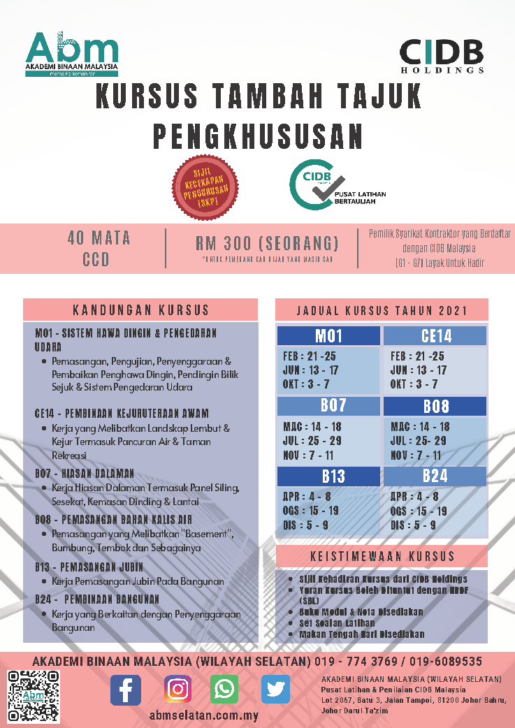 PUSAT LATIHAN BERTAULIAH CIDB – ABM Selatan